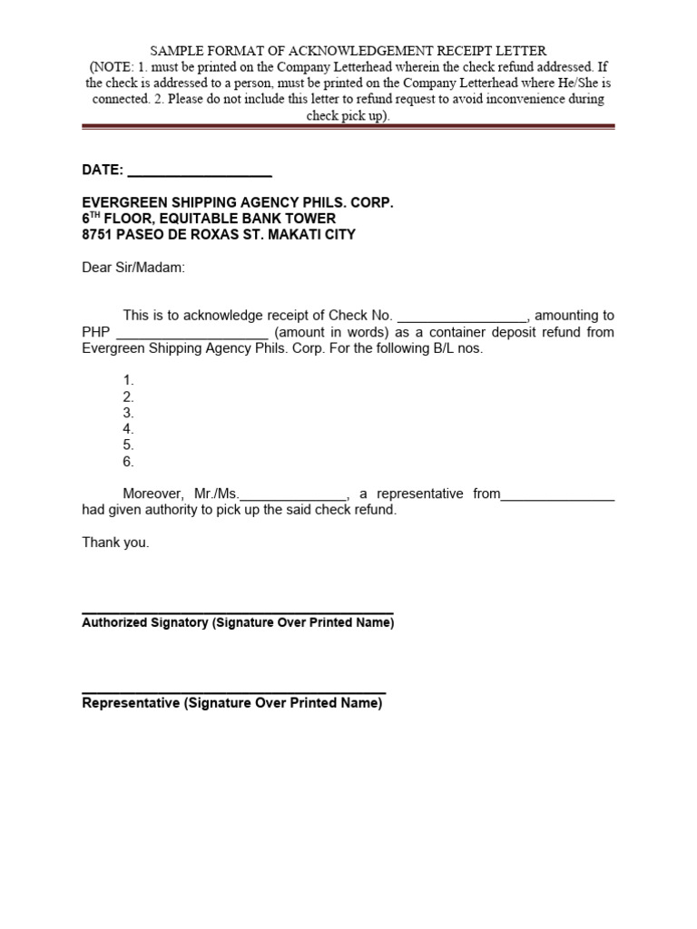 Acknowledgement Receipt for Refund | PDF