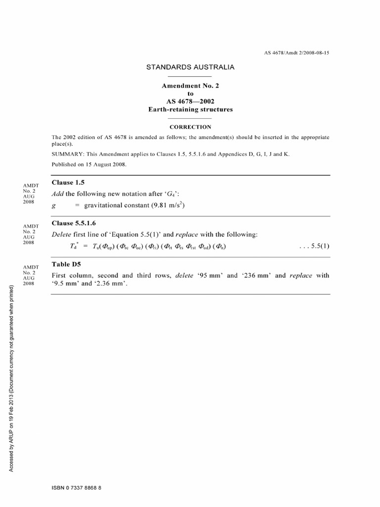 AS 4678-2002 Amendment No. 2 Earth-Retaining Structures | PDF