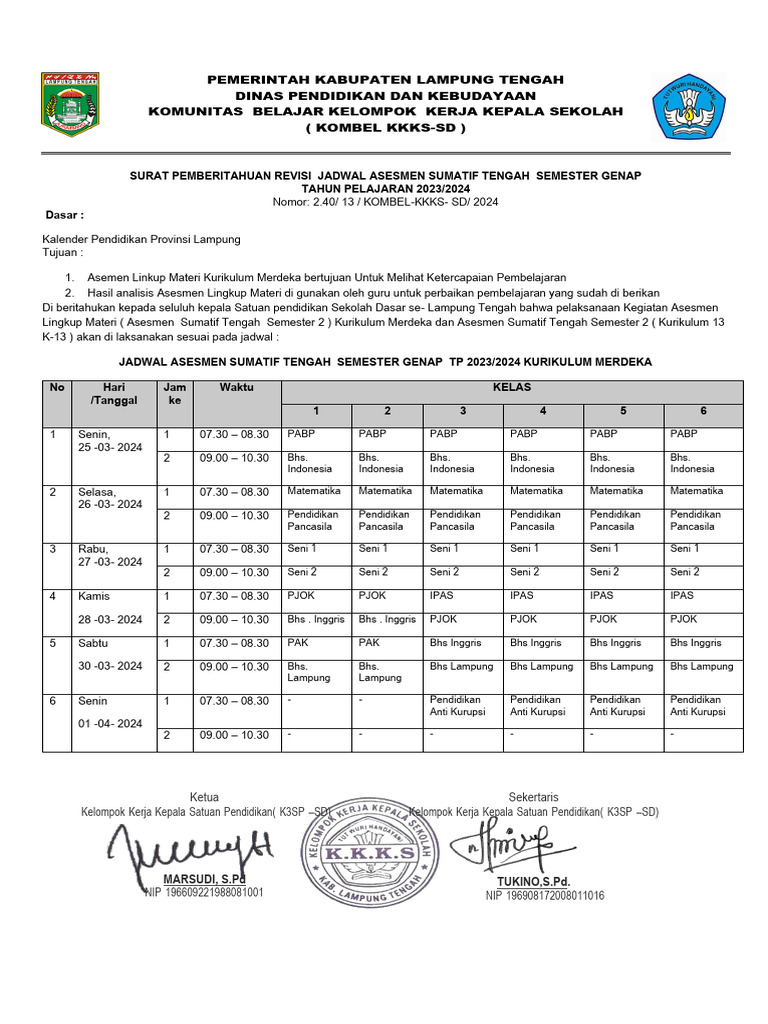 Revisi Jadwal PTS TP 2023.2024 | PDF