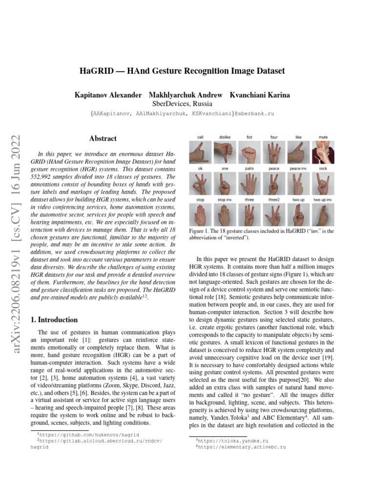 HaGRID HAnd Gesture Recognition Image Da | PDF | Statistical ...
