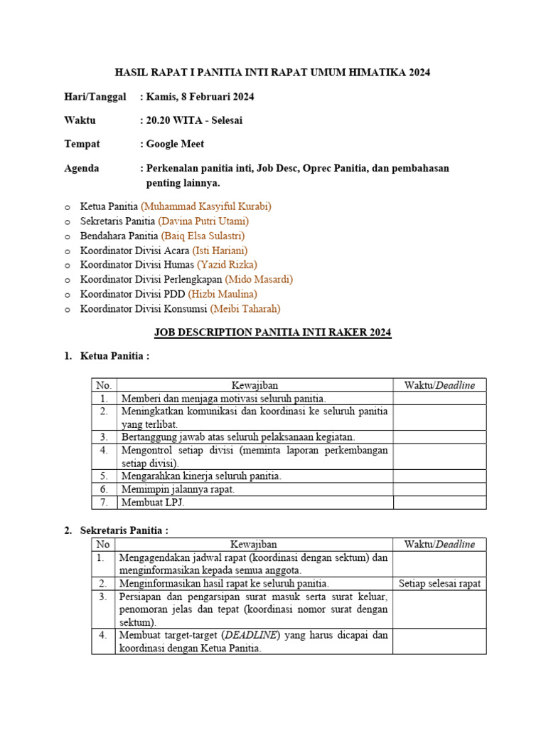 Hasil Rapat I Panitia Inti Raker HIMATIKA 2024 (8feb24) | PDF Hasil Rapat I Panitia Inti Raker HIMATIKA 2024 (8feb24) | PDF