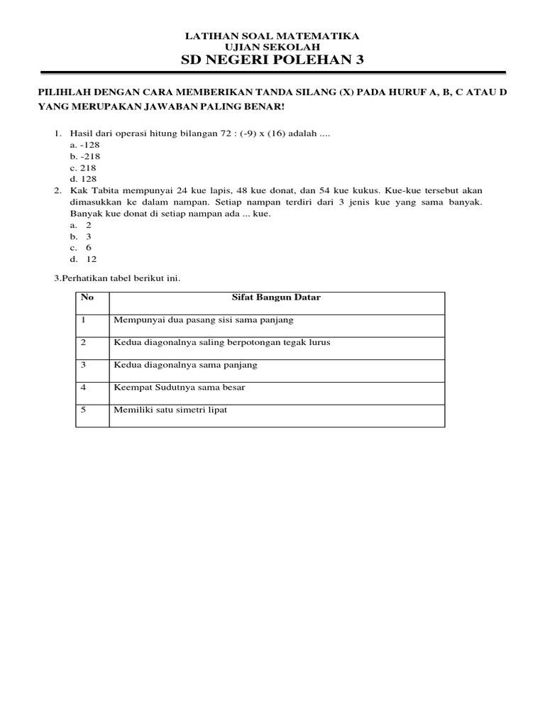 Latihan Soal Us Matematika | PDF