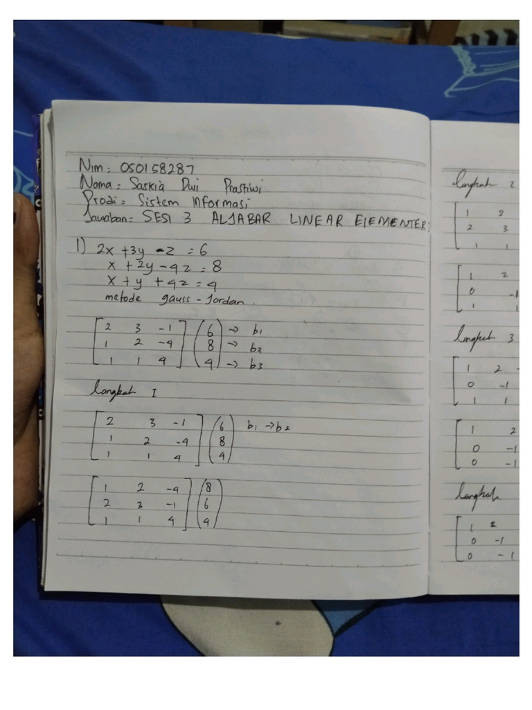 Nim 050158287 - Sesi 3 ALJABAR LINEAR ELEMENTER | PDF