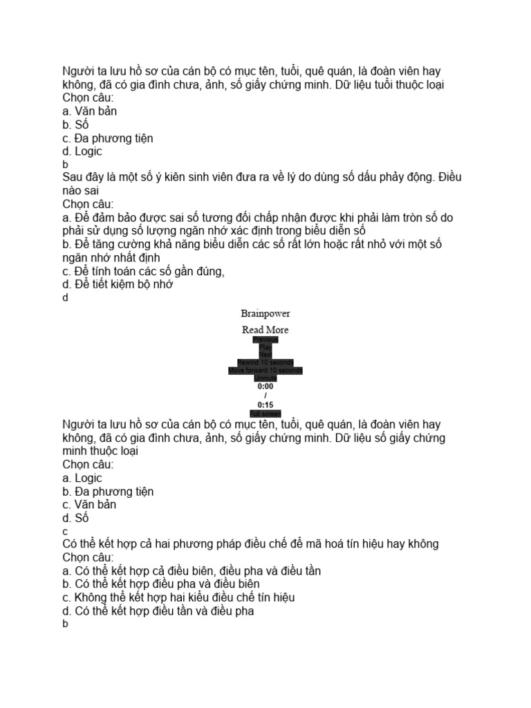 Đáp Án GTCNTT 2 | PDF