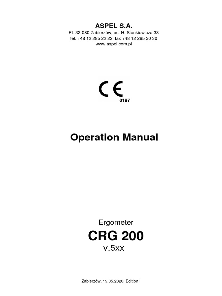 Ergometer CRG 200 Operation Manual | PDF | Electrostatic Discharge ...