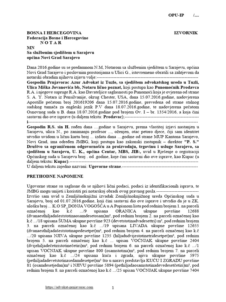 Kupoprodajni Ugovor | PDF