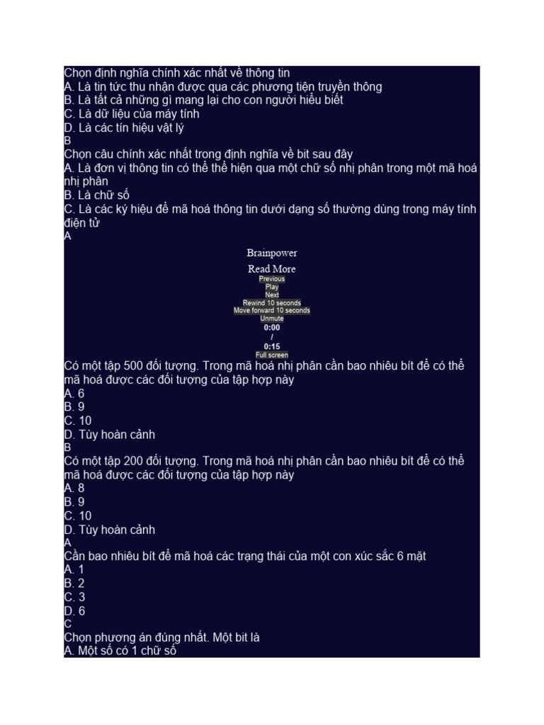 Đáp Án GTCNTT | PDF