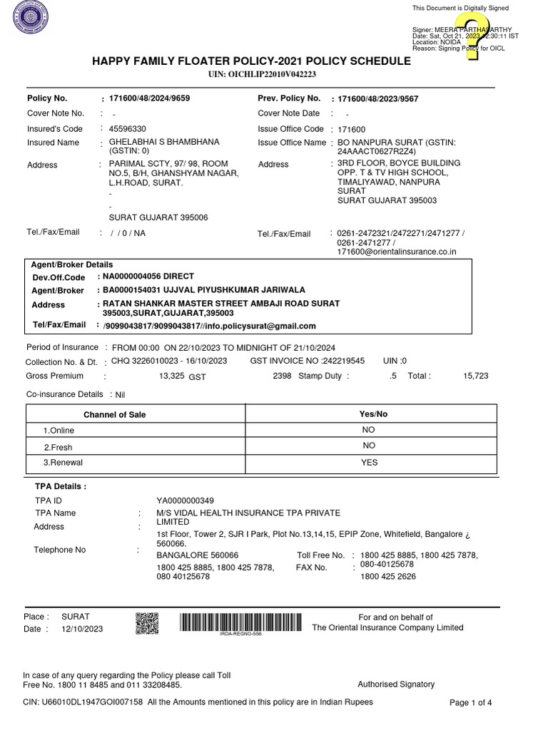 Happy Family Floater Policy-2021 Policy Schedule: UIN ...