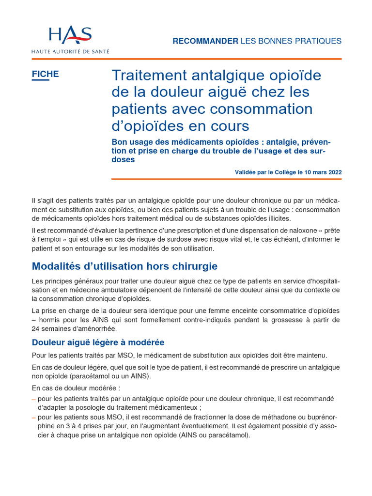 Antalgie opioïde pour douleur aiguë | PDF | Antalgique | Douleur