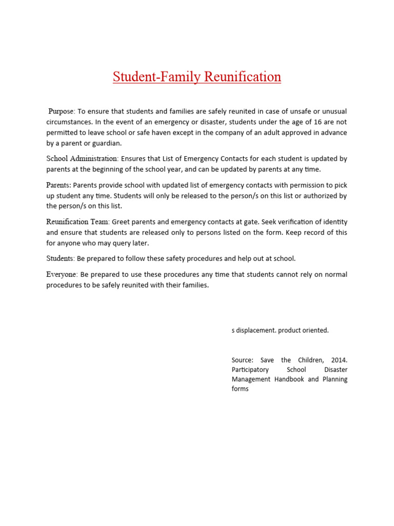 Student-Family Reunification Protocols | PDF | Career & Growth | Wellness
