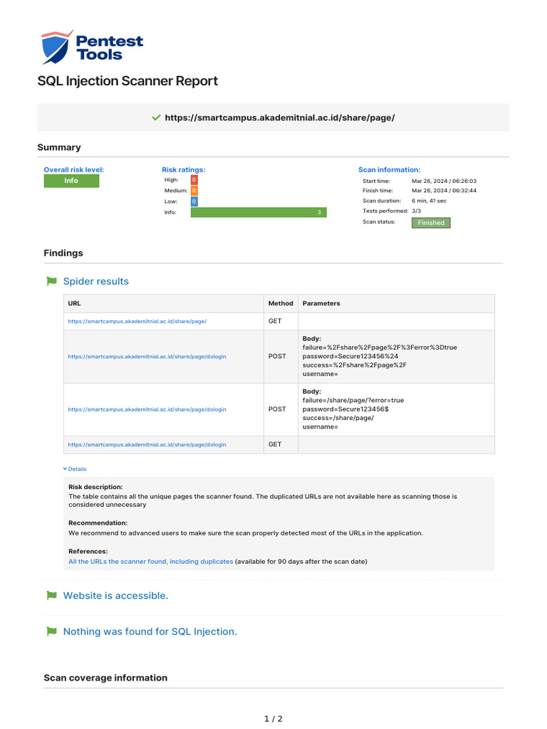 SQL Injection Scanner Summary Report | PDF | Image Scanner | Information Technology Management