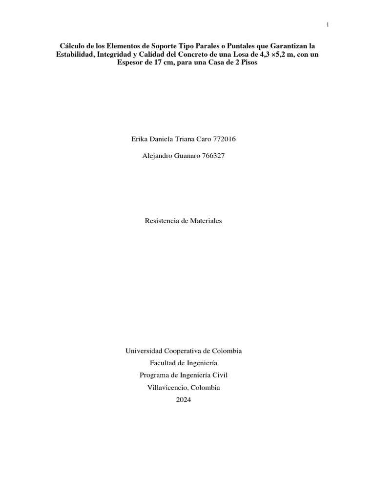 Cálculo de Parales para Losa de Concreto | PDF | Hormigón | Materiales