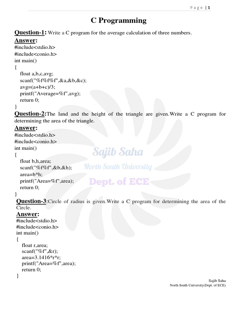 ICT - C Programming - Chapter 5 (25 Questions Solved) | PDF | Area | Fahrenheit
