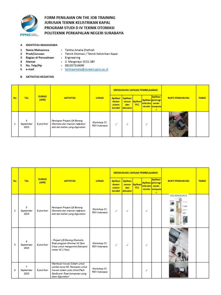 LOGBOOK - Form Penilaian - TATA | PDF