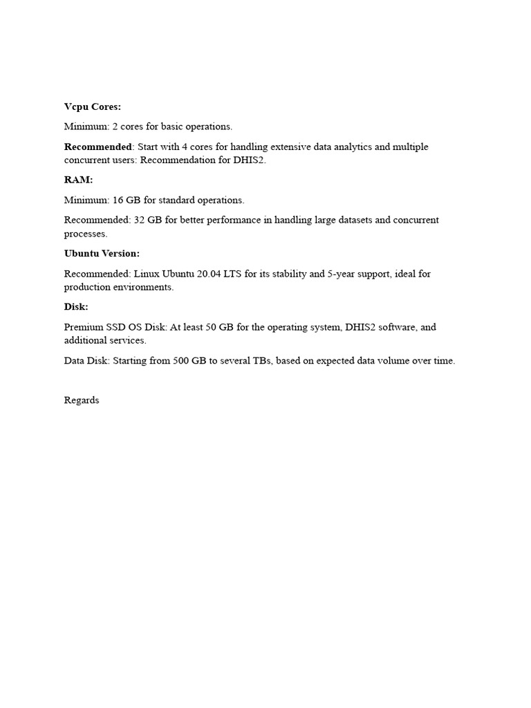 Azure Specifications for DHIS2 Instance | PDF
