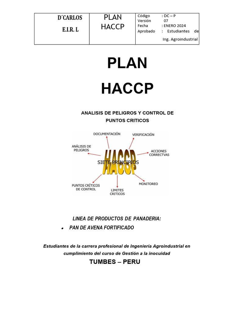 Plan Haccp Panaderia D Carlos Trabajo Grupal | PDF | Análisis de Riesgo y Puntos Críticos de ...