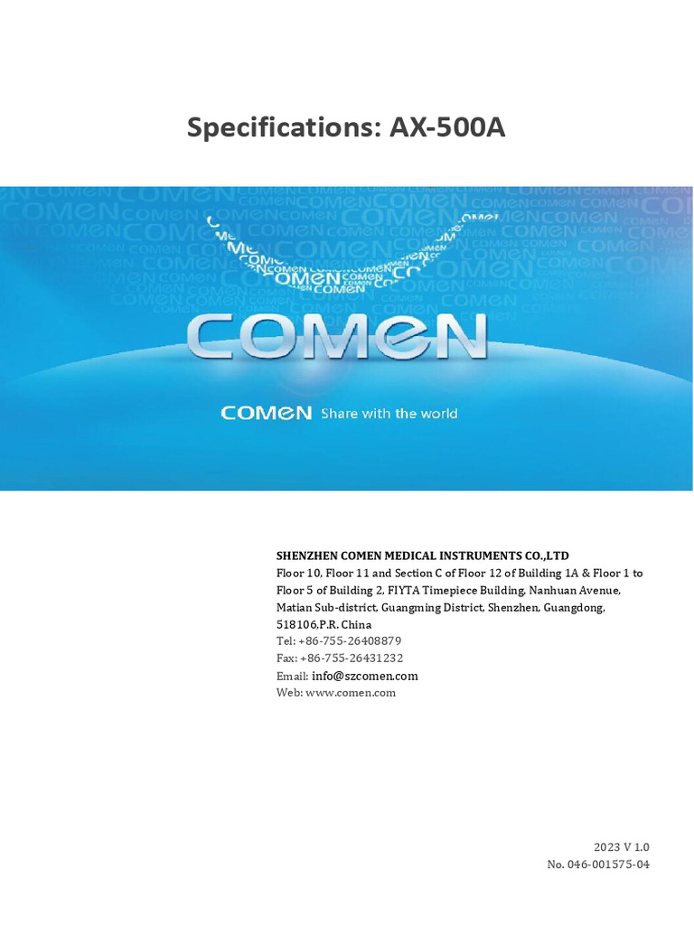 AX-500A COMEN Anesthesia Machine Specifications V1.0 2023.04.03 | PDF | Valve | Flow Measurement