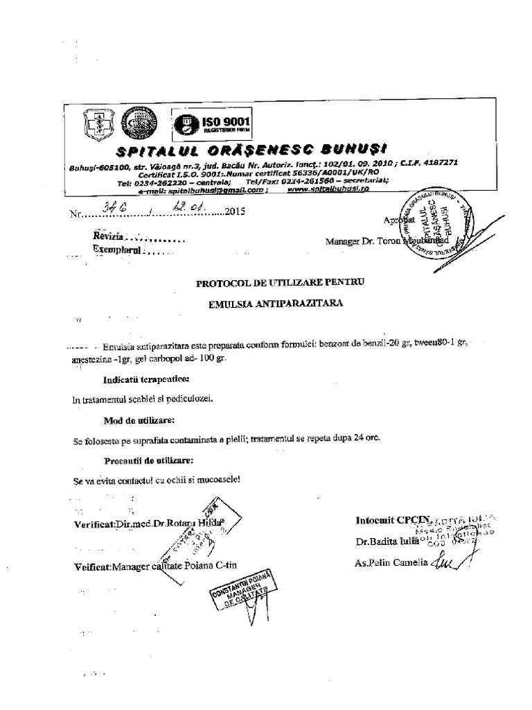 Protocol Utilizare Pentru Emulsia Antiparazitara | PDF