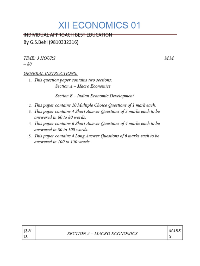 Sample Paper XII ECO 2 | PDF | Gross Domestic Product | Consumption (Economics)