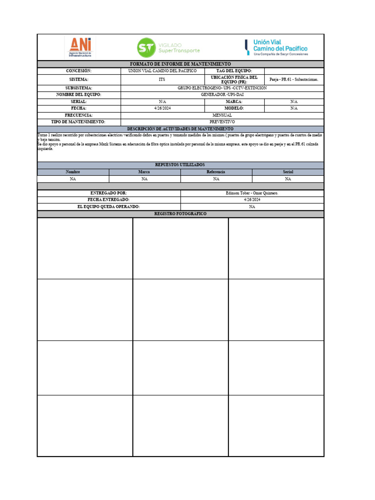 Formato de Mtto General | PDF | Ingenieria Eléctrica | Electricidad