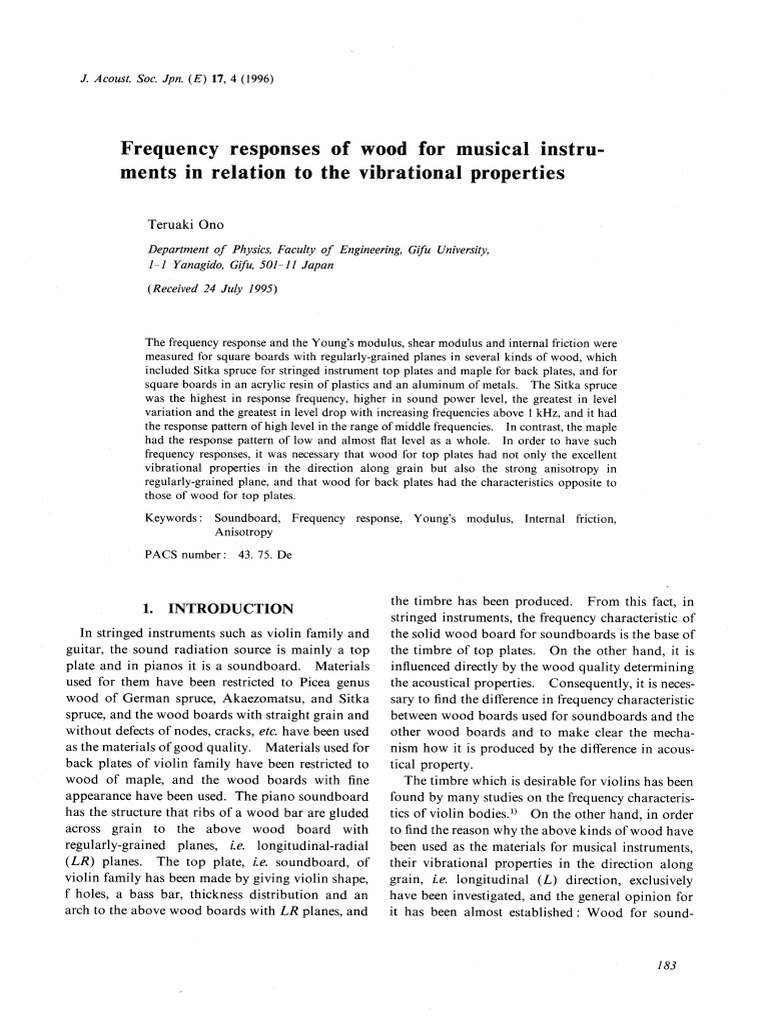 Frequency Responses of Wood For Musical Instruments in Relation To The ...
