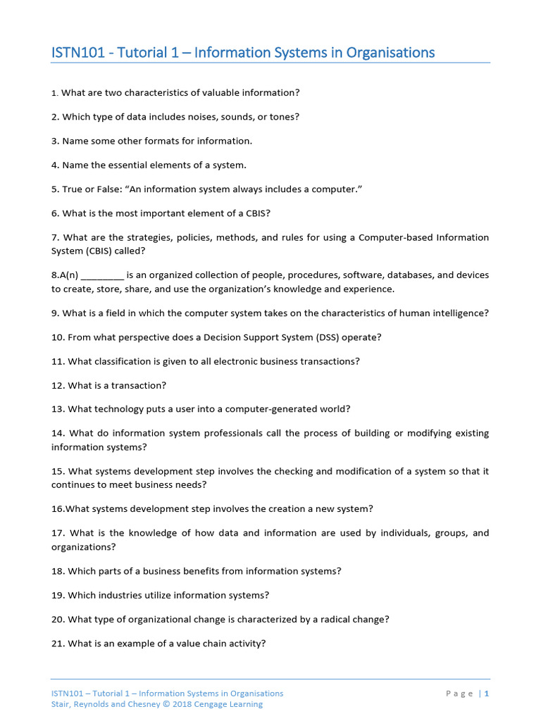 2020 - ISTN101 Tutorial 1 - ISO Questions | PDF | Information System ...