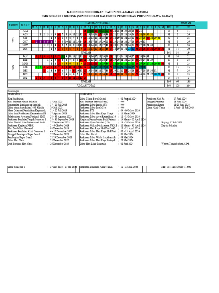 Kalender Pendidikan SMK 2023/2024 | PDF