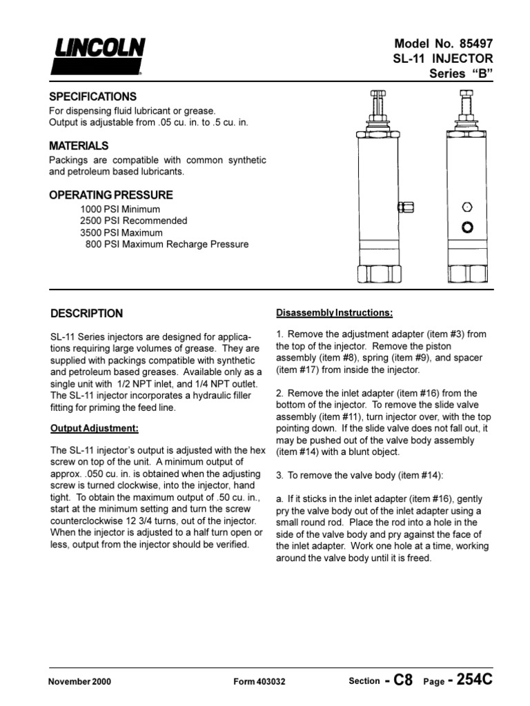 SL-11 Injector Specifications & Service Guide | PDF | Piston | Valve