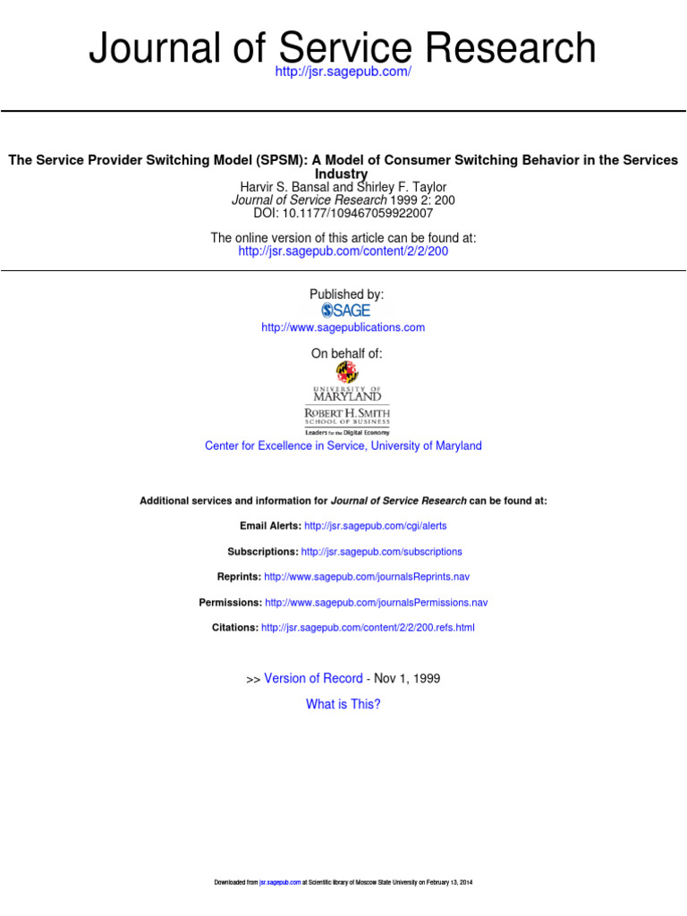 Service Provider Switching Model Explained | PDF | Attitude (Psychology ...