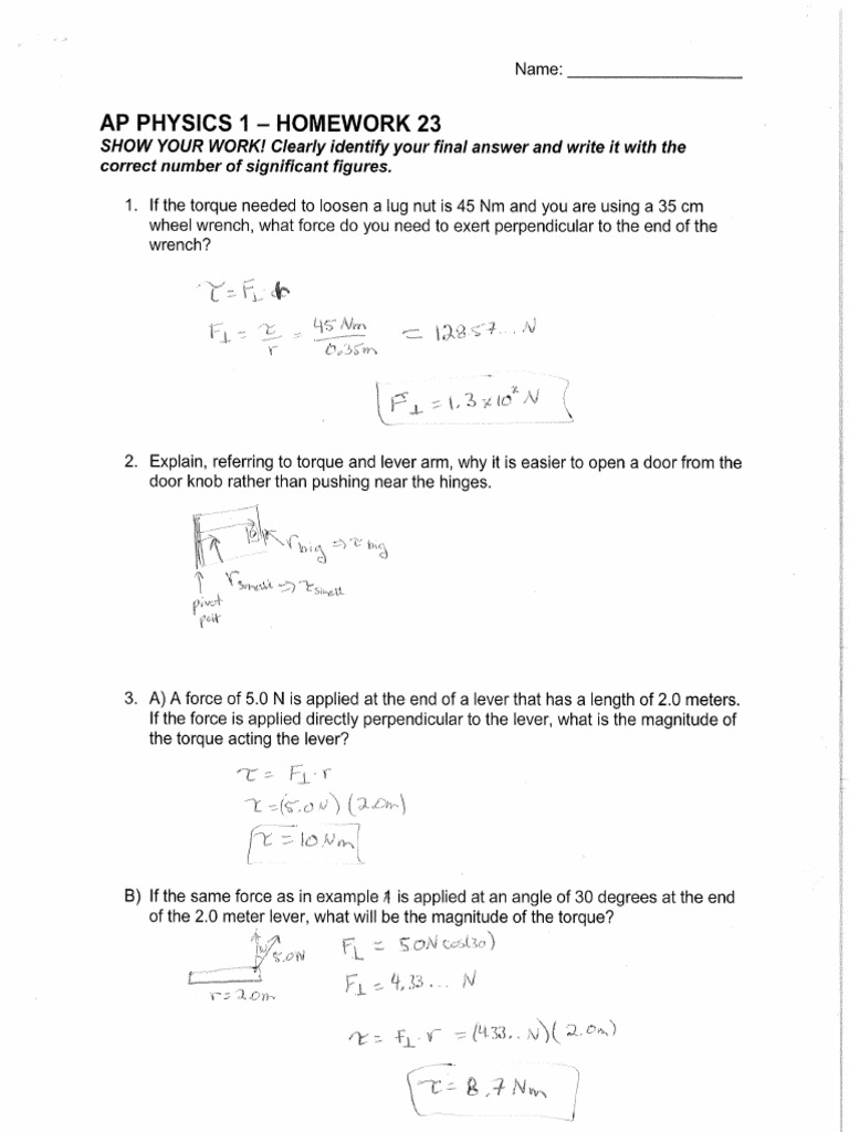 Homework 23 Torque Answers | PDF