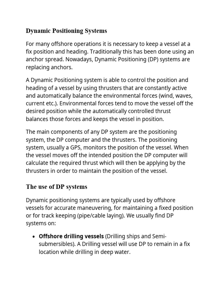 Dynamic Positioning Systems: Offshore Drilling Vessels (Drilling Ships and Semi | PDF | Offshore ...