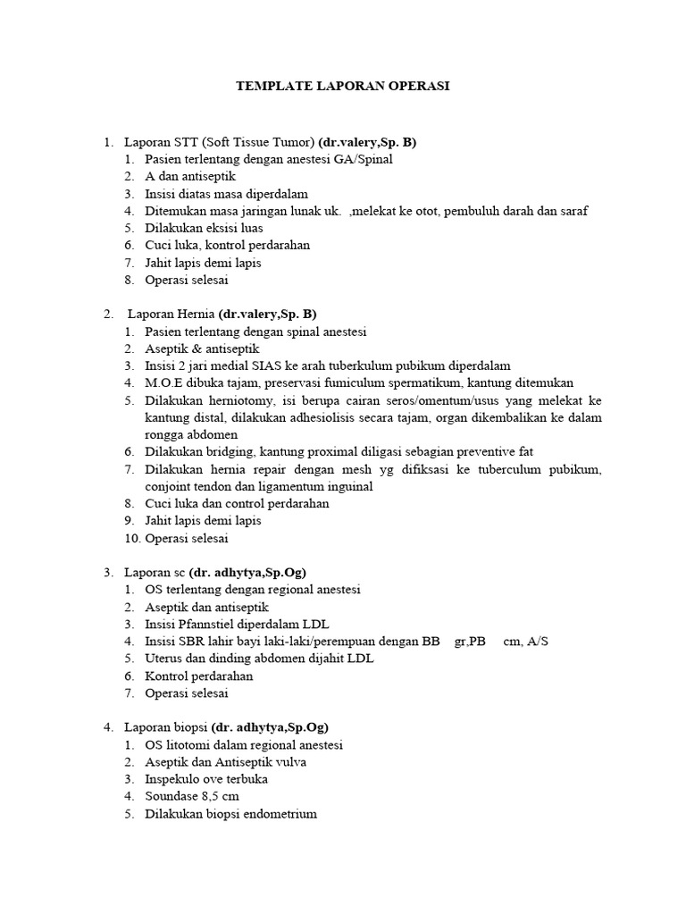 Template Laporan Operasi | PDF