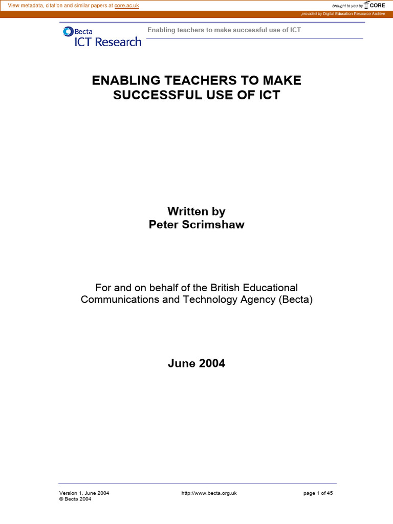 Enabling Teachers To Make Successful Use of ICT. | PDF | Educational ...