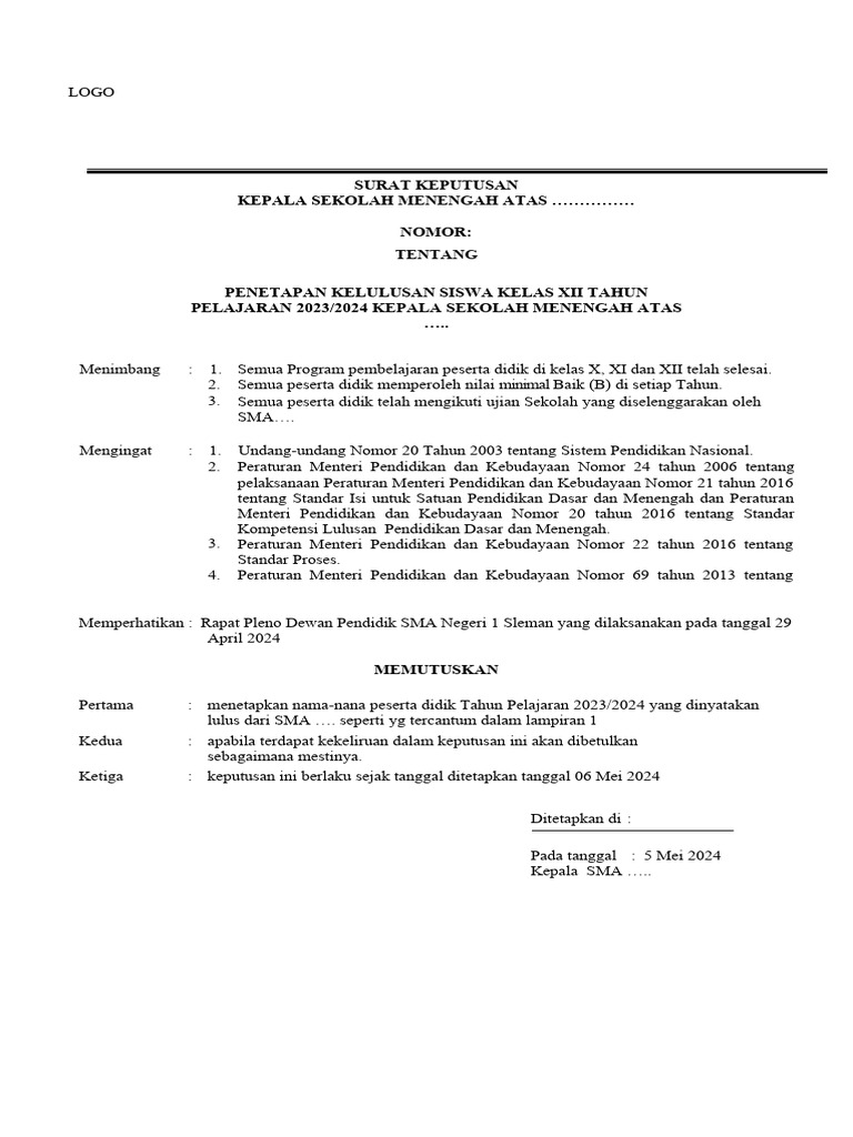 Contoh SK Kelulusan 2024 | PDF