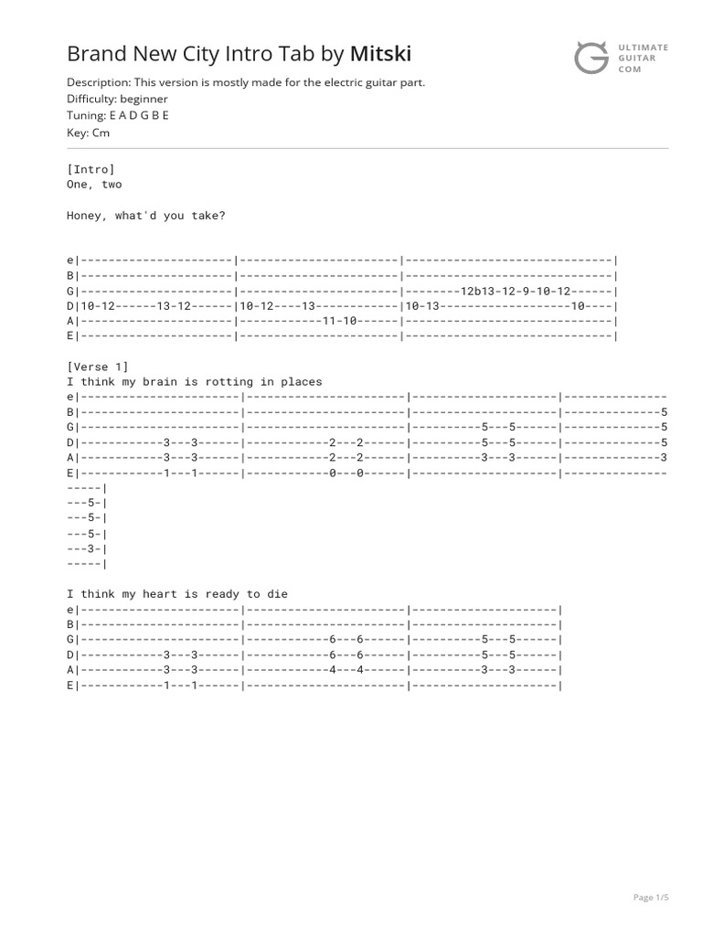 Brand_New_City_Tab_by_Mitskitabs__Ultimate_Guitar_Archive | PDF | Songs
