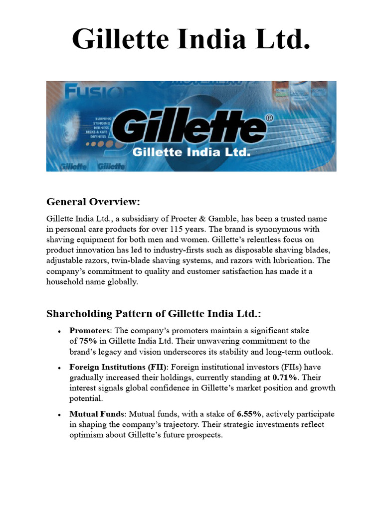 Gillette India Ltd. Analysis Report | PDF | Brand | Procter & Gamble
