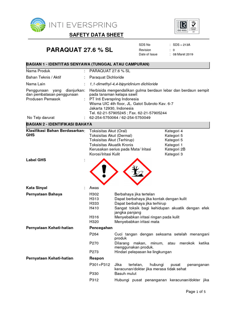 Msds Paraquat | PDF | Kesehatan Holistik