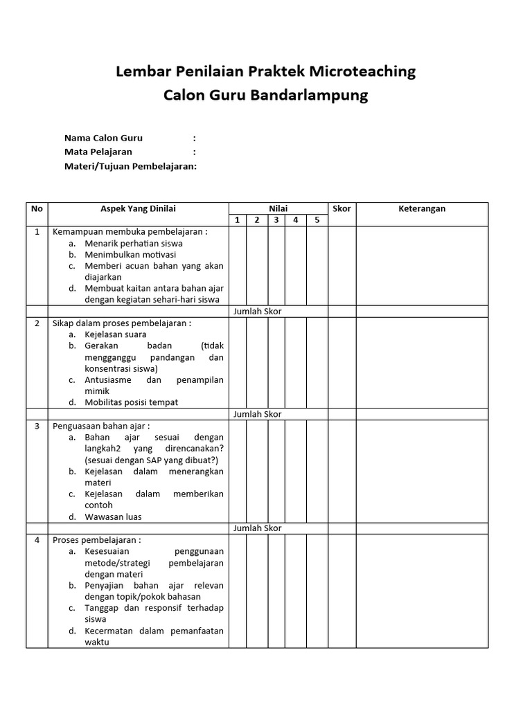 Format Penilaian Praktek Microteaching | PDF | Seni