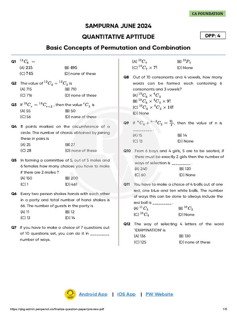 Basic Concepts Of Permutation And Combination Dpp 04 Quantitative