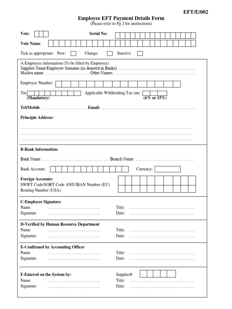 Employee EFT Form | PDF | Government Finances | Taxes