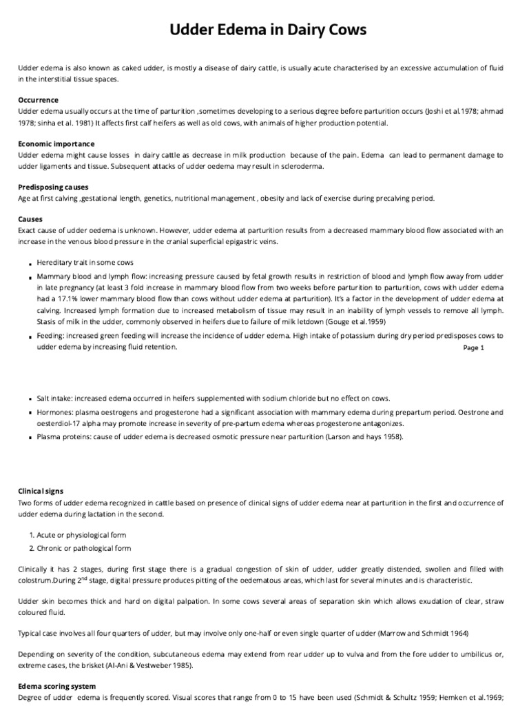 Udder edema | PDF | Edema | Cattle