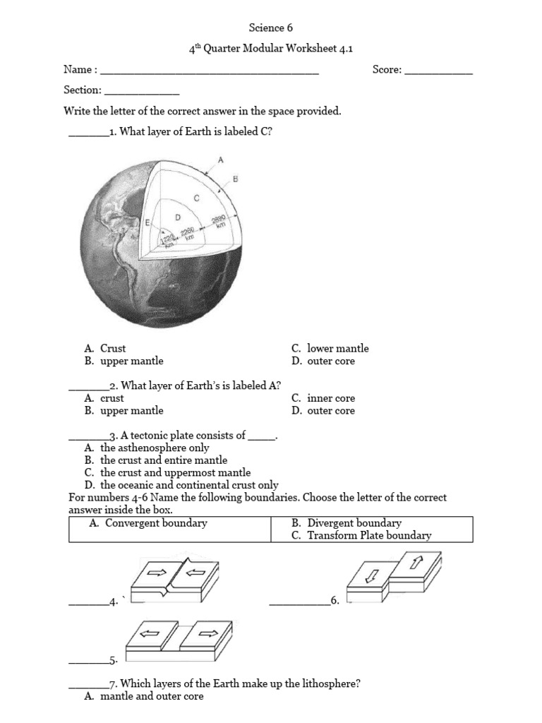 Earth Science and Safety Worksheet | PDF | Geology | Structure Of The Earth