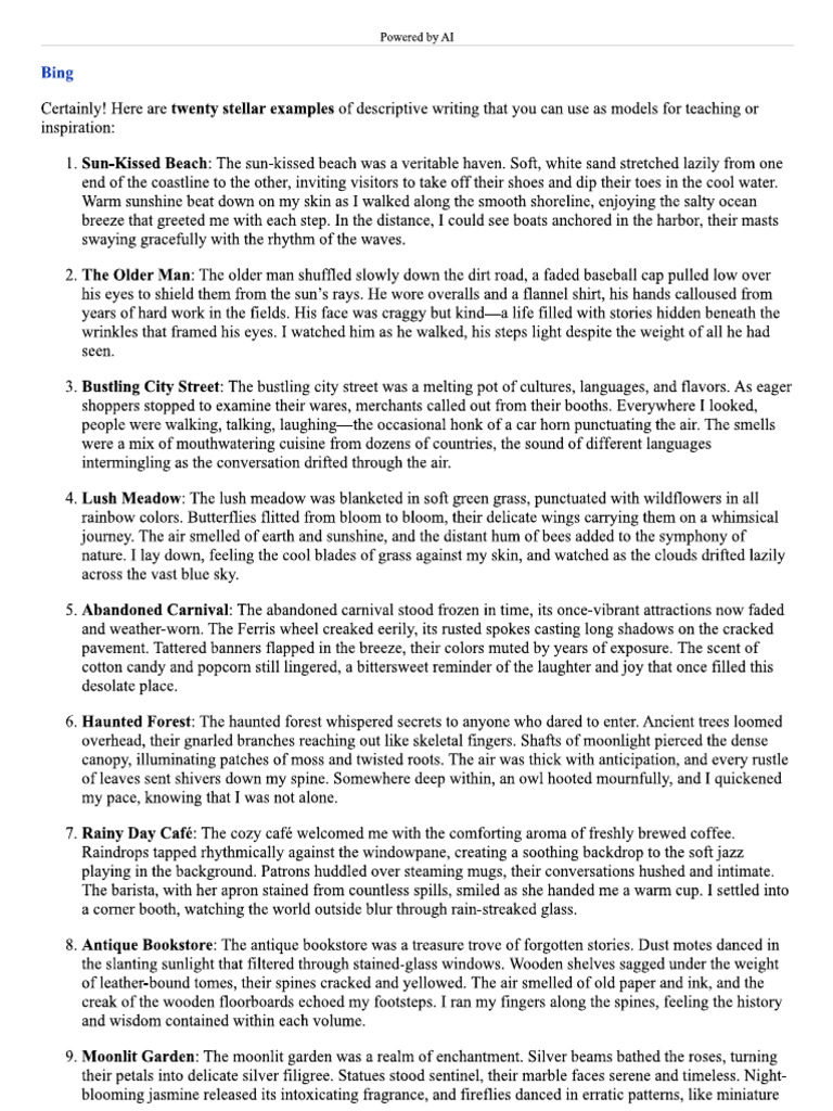 Descriptive Writing Examples 2 | PDF