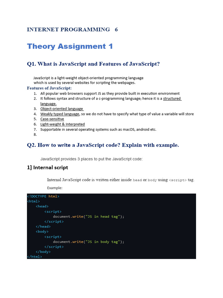 Theory Assignment 1: Internet Programming 6 | Download Free PDF | Java Script | Web Development
