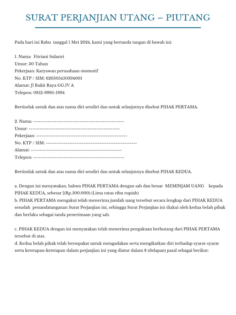 Surat Perjanjian Pinjaman Arisan & Dapin by Jess | PDF | Hukum