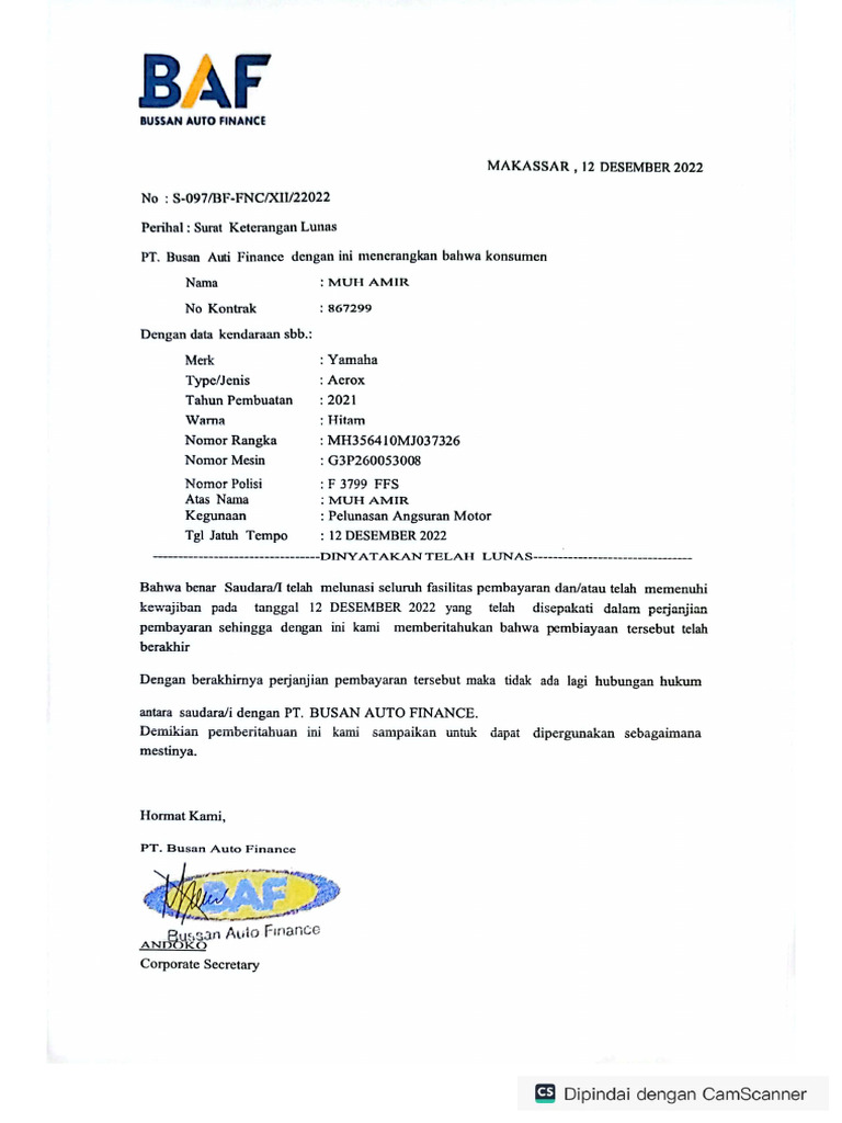 BUKTI LUNAS PT BAF | PDF