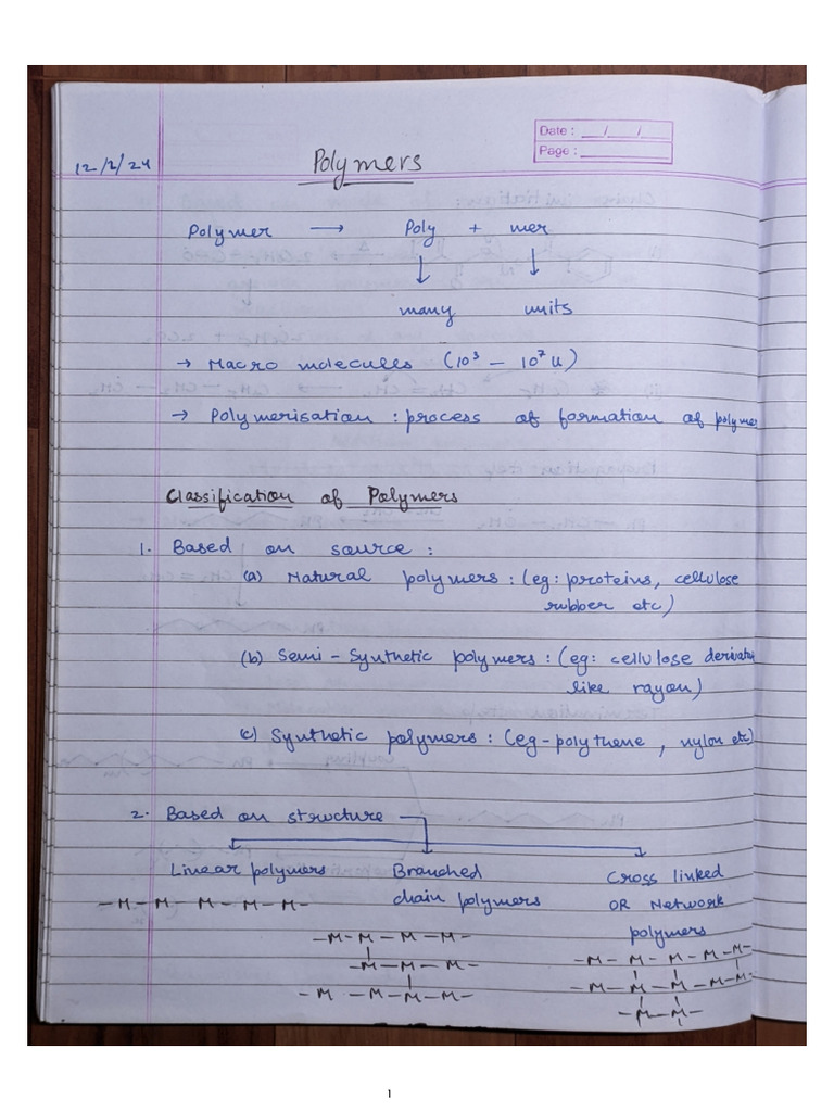 Polymers Notes (JEE Advanced) | PDF
