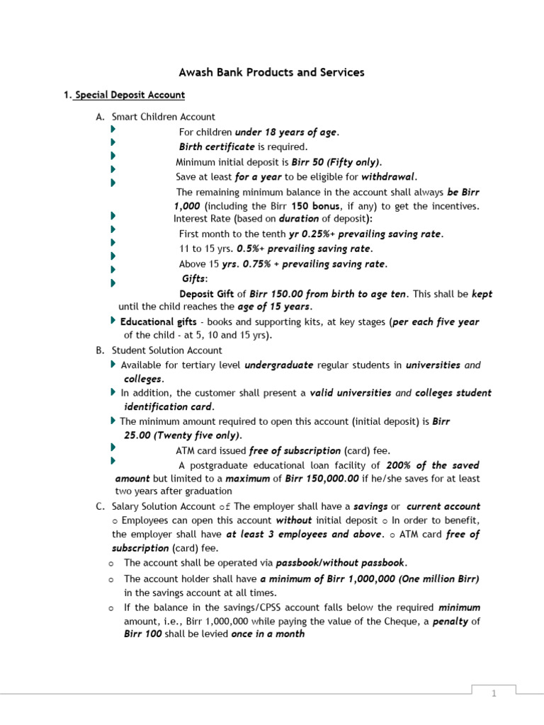 Awash Bank Products and Services 08.05.2019 | PDF | Loans | Line Of Credit