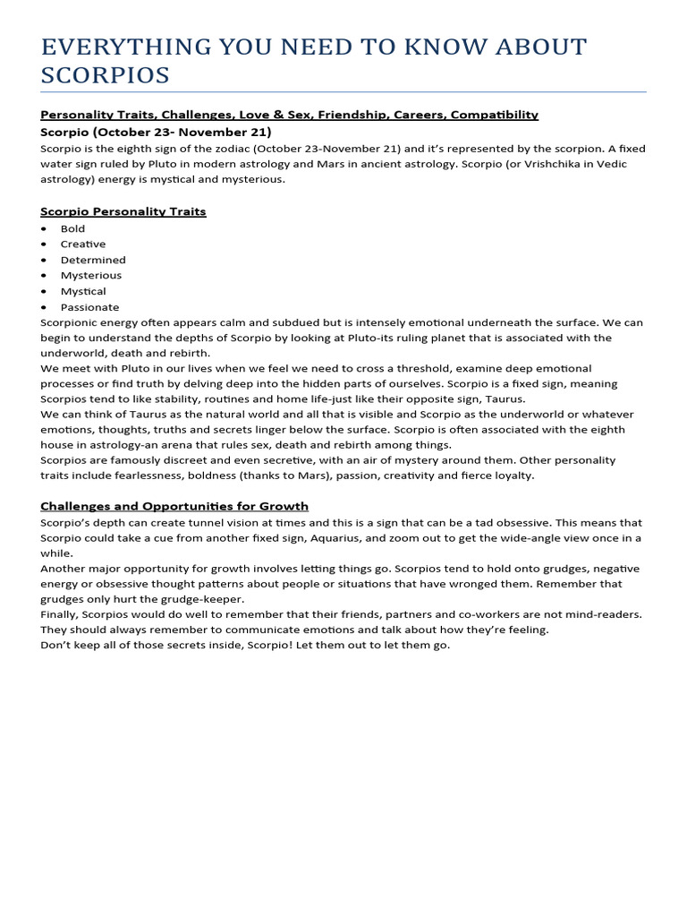 Scorpio Personality Traits Explained | PDF