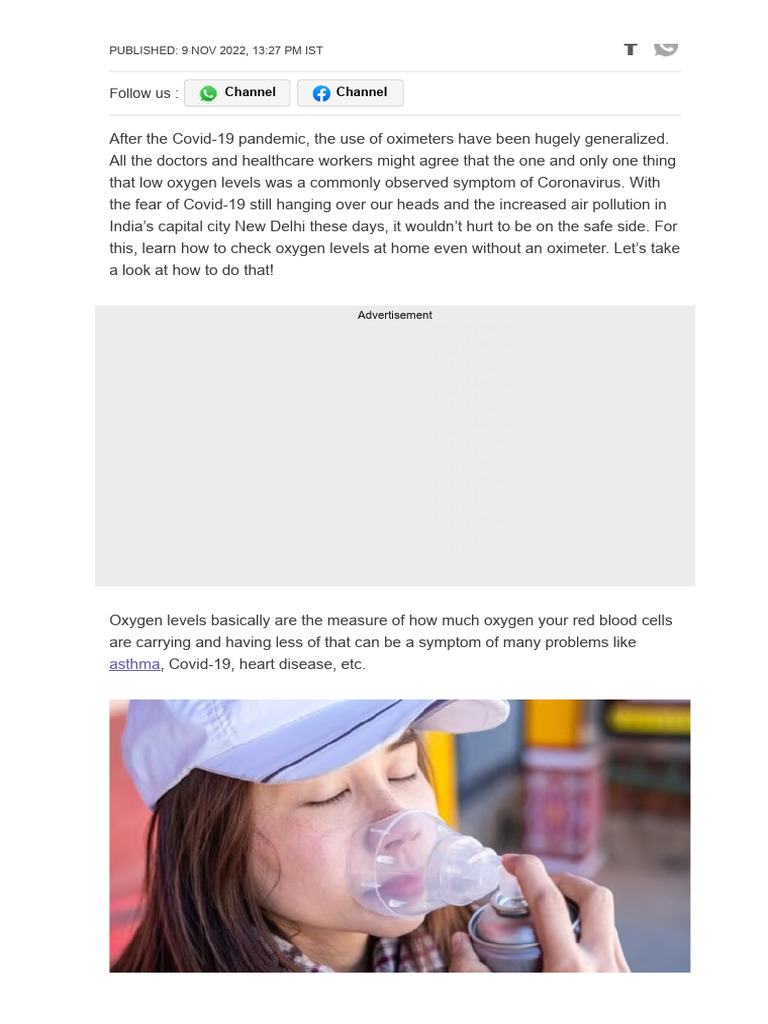 Check Oxygen Levels Without Oximeter | PDF